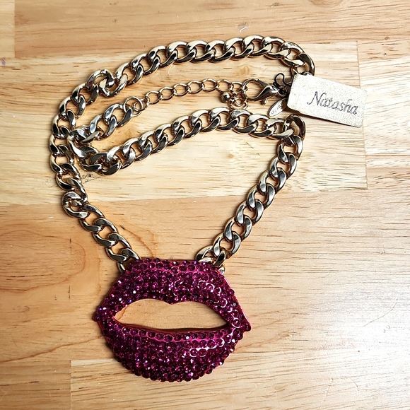 Bergdorf Goodman | Jewelry | Crystal Lips Statement Necklace Hot Pink ...
